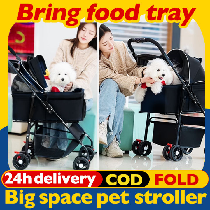 【24hours delivery】Pet Dog Cat Stroller 360° Degree Wheels Black 4 ...