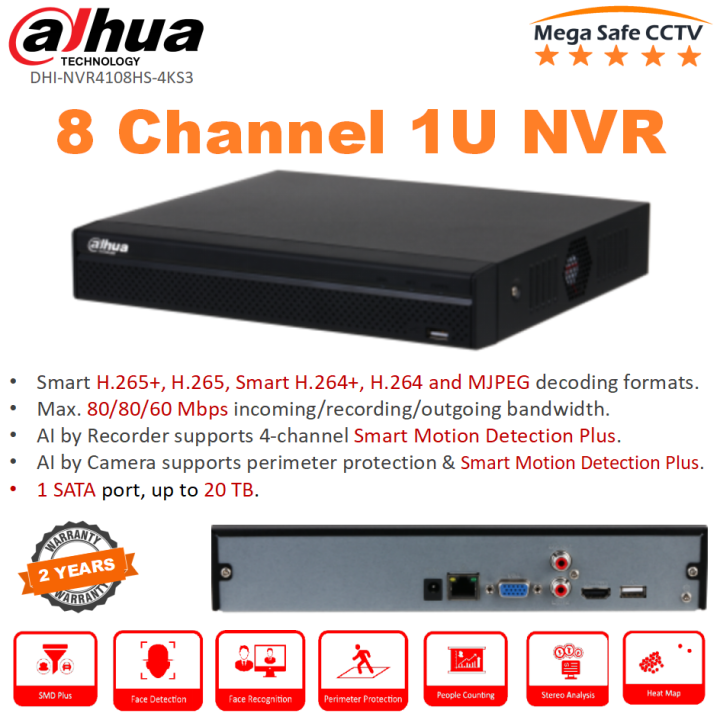 Dahua 8CH 4K H.265 NVR Network Video Recorder (DHI-NVR4108HS-4KS3 ...