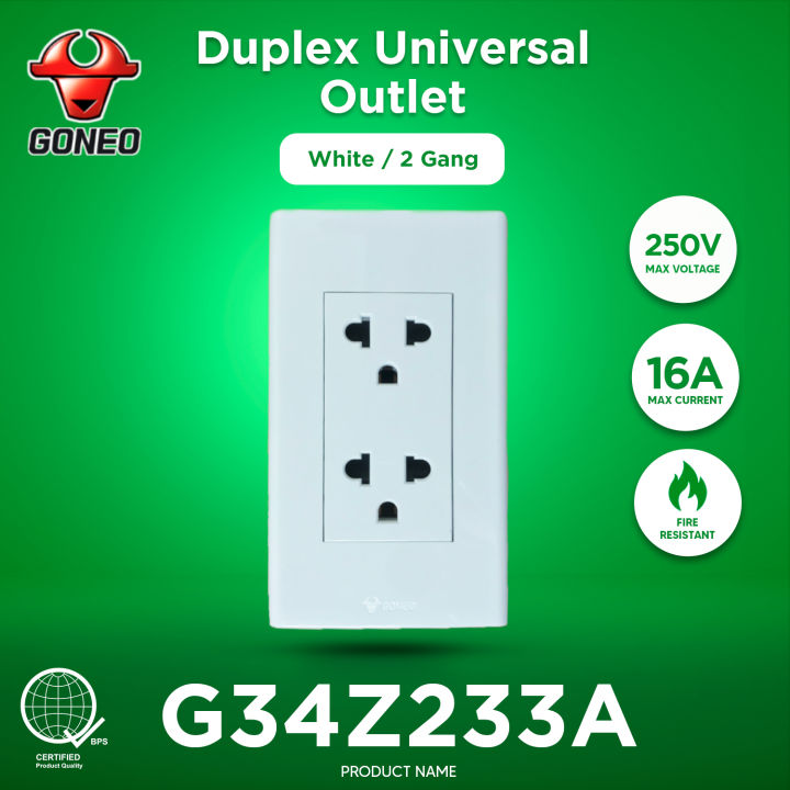 GONEO 2 Gang Duplex Universal Outlet 16A with Childproof Safety Shutter ...