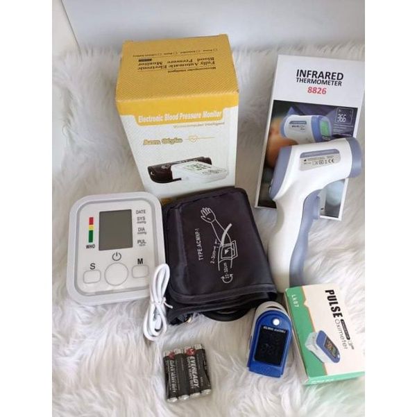 Digital Bp (Blood Pressure device)+Infrared Thermometer+Pulse Oximeter (with FREE BATTERIES ...