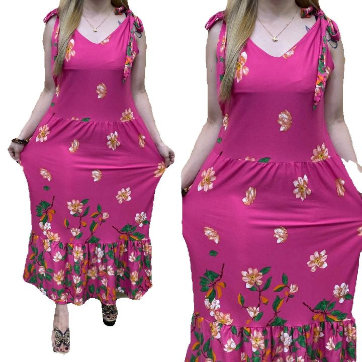 KOREAN WOMEN FLORAL SENEPA TIE STRAP PRETTY MAXI DRESS GOOD QUALITY ...