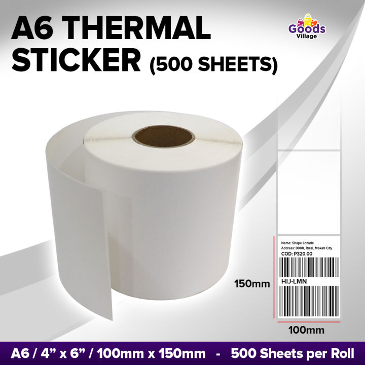 (500 sheets) A6 THERMAL STICKER 100x150mm 4x6" Direct Thermal Sticker ...