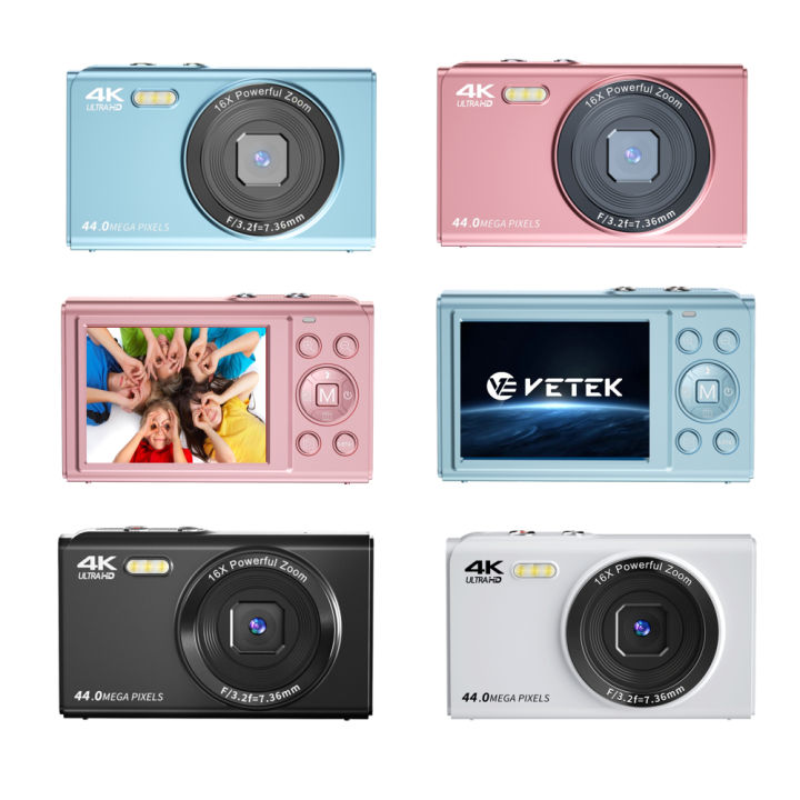 VETEK Digital Camera, 4K Cameras for Photography, 44MP FHD Point and ...