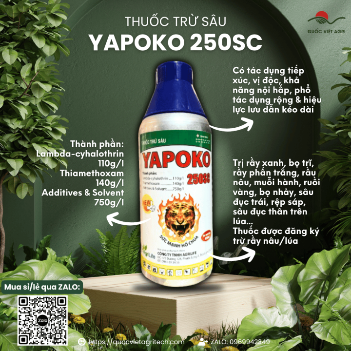 Thuốc trừ sâu YAPOKO 250SC (chai 450ml) - Lambda cyhalothrin 110g/l ...