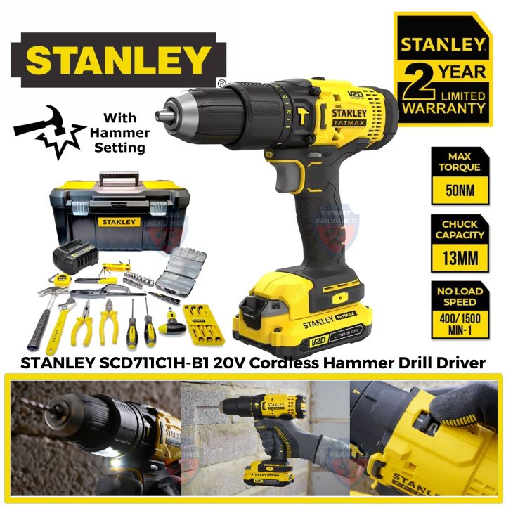 STANLEY SCD711C1H-B1 20V Brush Hammer Drill, Hand Tools Set, 1 x 2.0 Ah ...