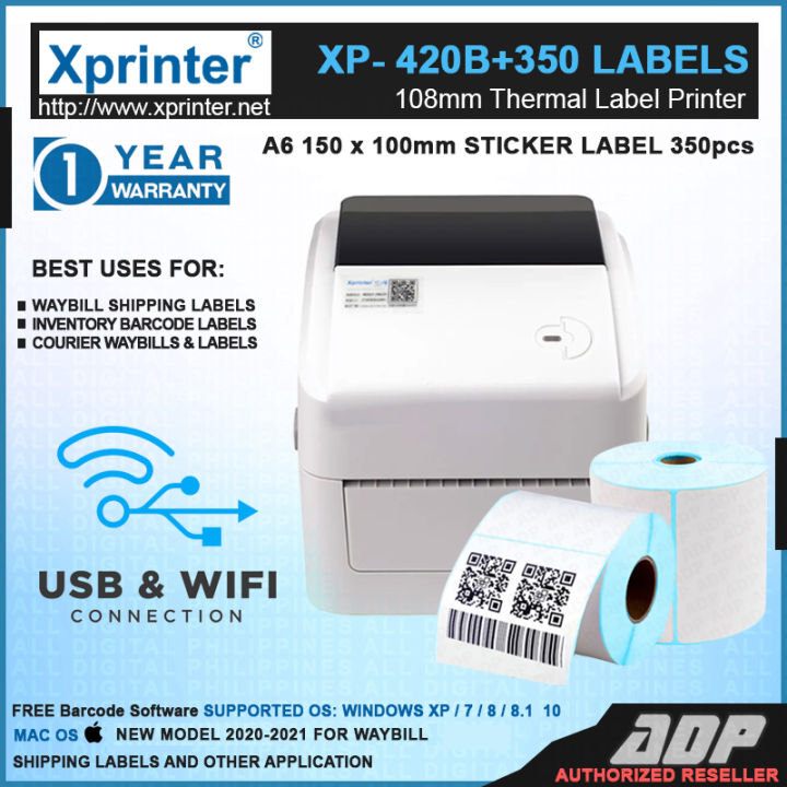 XPRINTER XP-420B Direct Thermal Waybill Barcode Printer 108mm Thermal ...