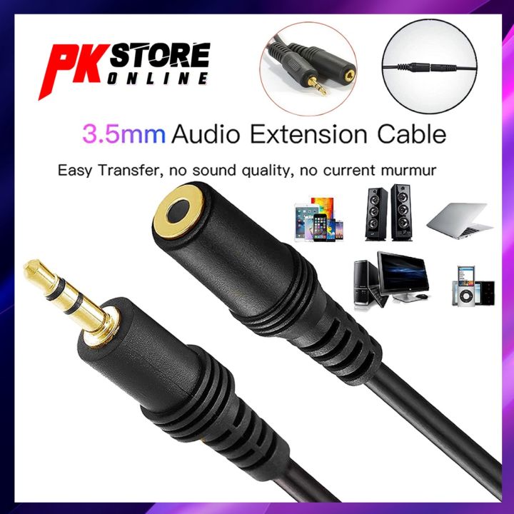 GOLD PLATED 3.5MM EXTENSION AUDIO CABLE 3 POLES MALE TO FEMALE AUX ...