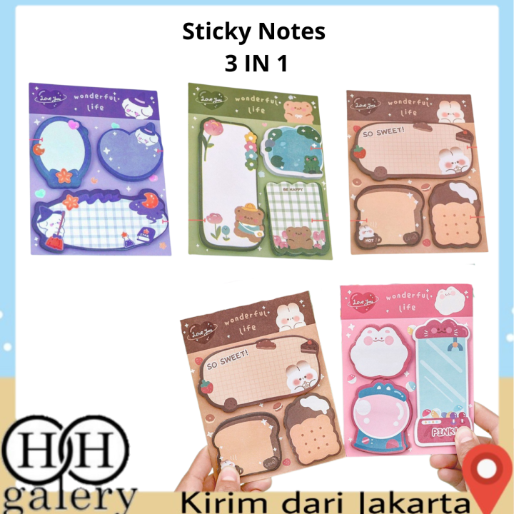 Sticky Notes Lucu 3 IN 1 Tempelan Kertas Catatan 60 Lembar Notes Kertas ...