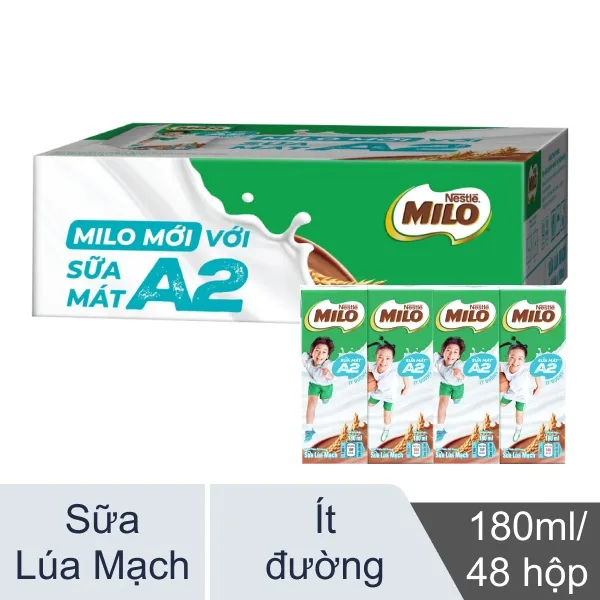 Sữa lúa mạch ít đường NESTLE MILO sữa mát A2 hộp 180ml | Lazada.vn
