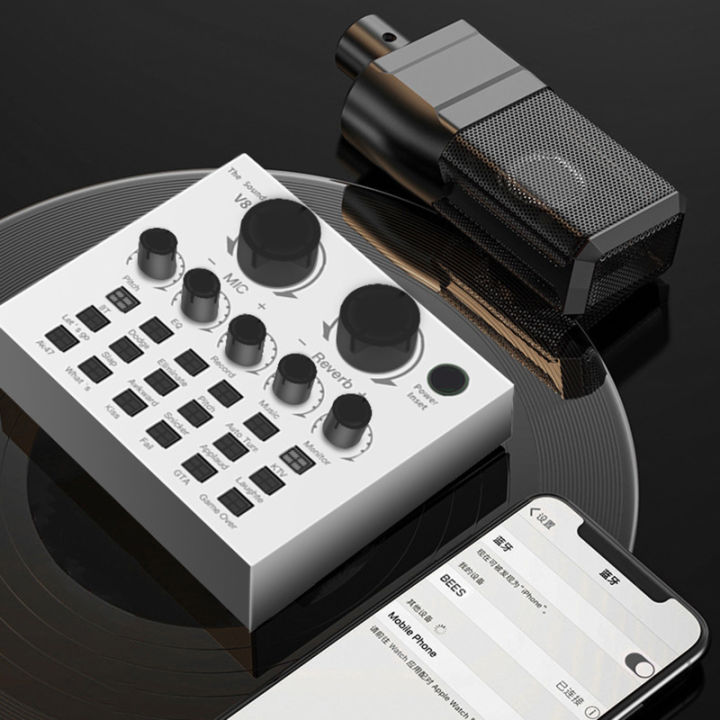 Mixer Audio External Sound Card Bluetooth Effect Board - V8 Pro - White ...