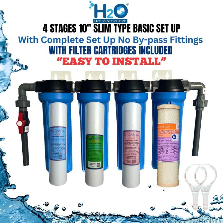 Water Filter 4 Stages 10" Slim Type Basic Set up No Bypass Fitting ...