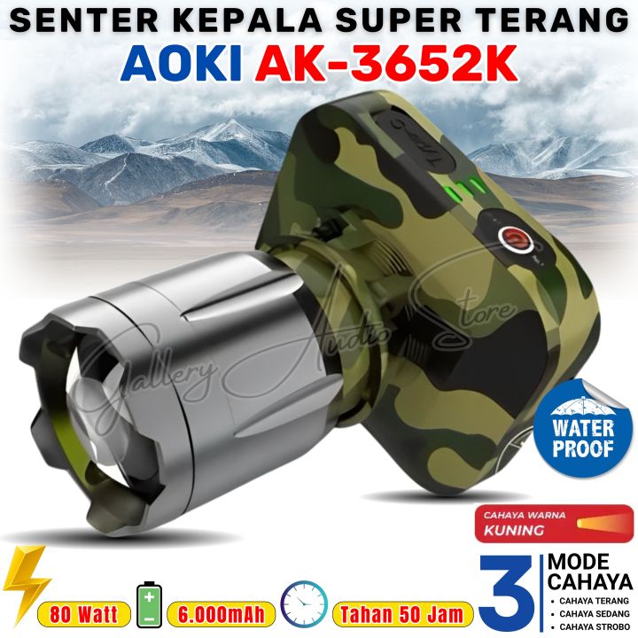 TERBARU~Senter Kepala Zoom Super Terang AOKI AK-3652K LED 80 Watt ...
