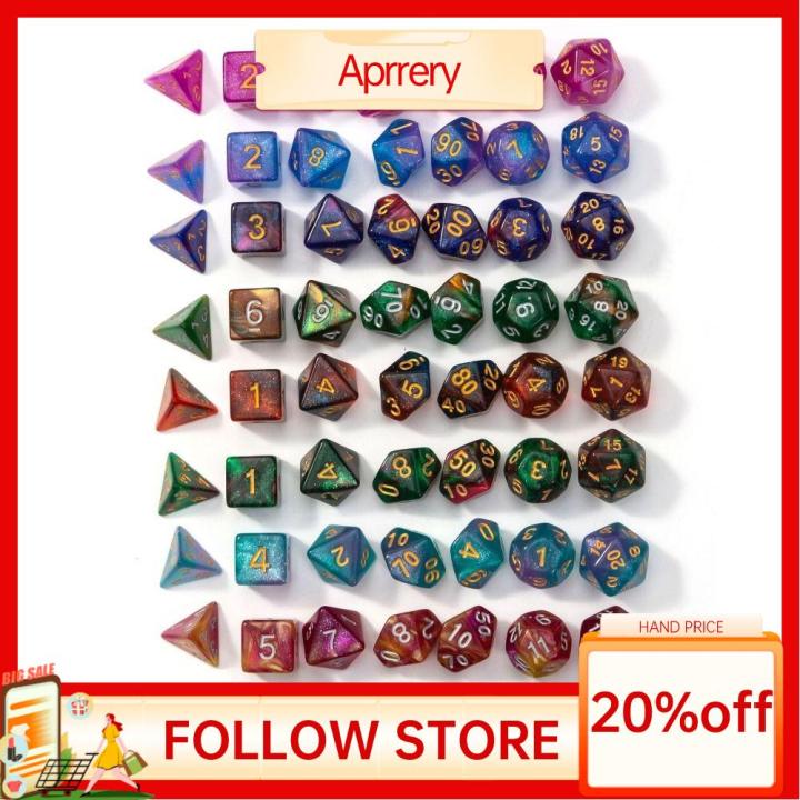 APRRERY 7Pcs/set Acrylic D12 D20 D4 D6 D8 D10 7-Die Game Dice ...