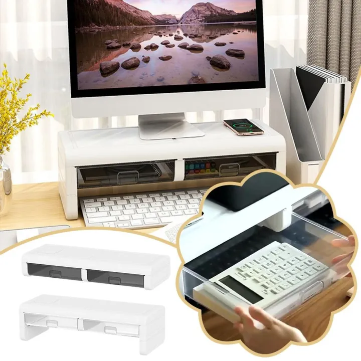 MYTHIS Desktop Computer Monitor Stand with Drawer Plastic Laptop Stand ...