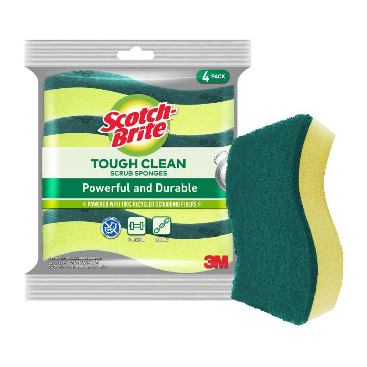 (Value Pack - 4 PCS) 3M Scotch Brite Tough Clean Scrub Sponge | Lazada ...