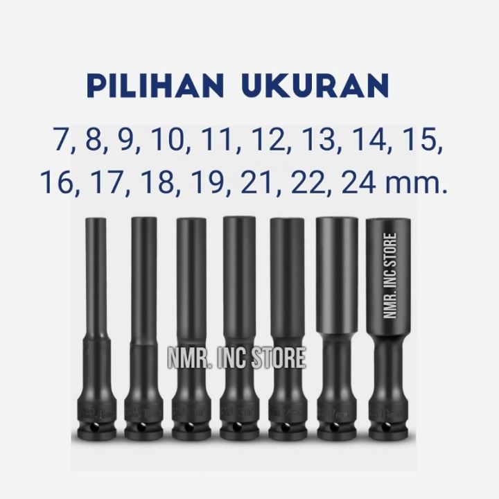 Mata shok Kunci Shock Extra Panjang 130mm Impact 1/2", Pas Sok Socket 7-24 mm, Kualitas Bagus ...