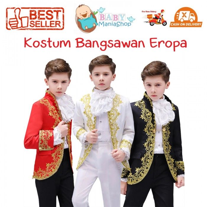 Baju Negara Eropa Bangsawan Red White Black Victorian Boy Kostum ...