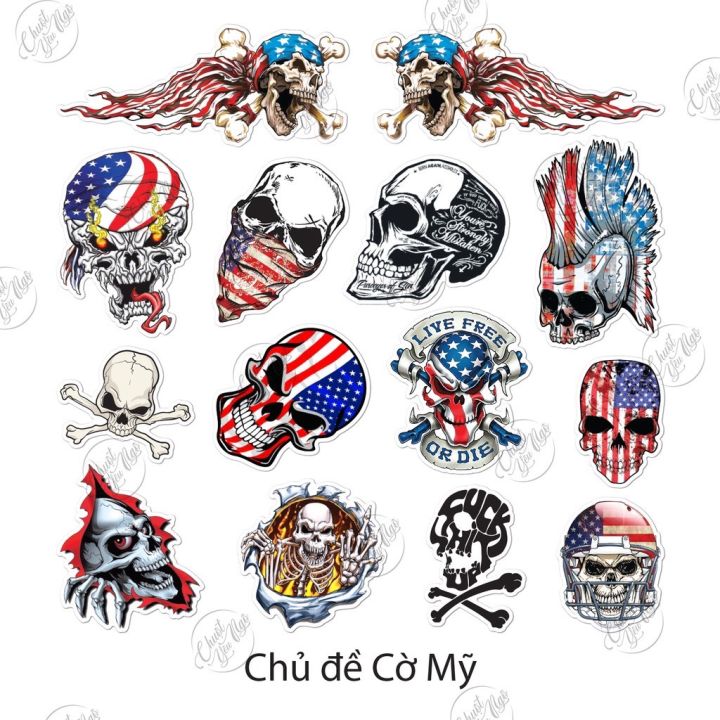 [HCM]Sticker chủ đề đầu lâu skull chống nước dán laptop xe đàn guita ...