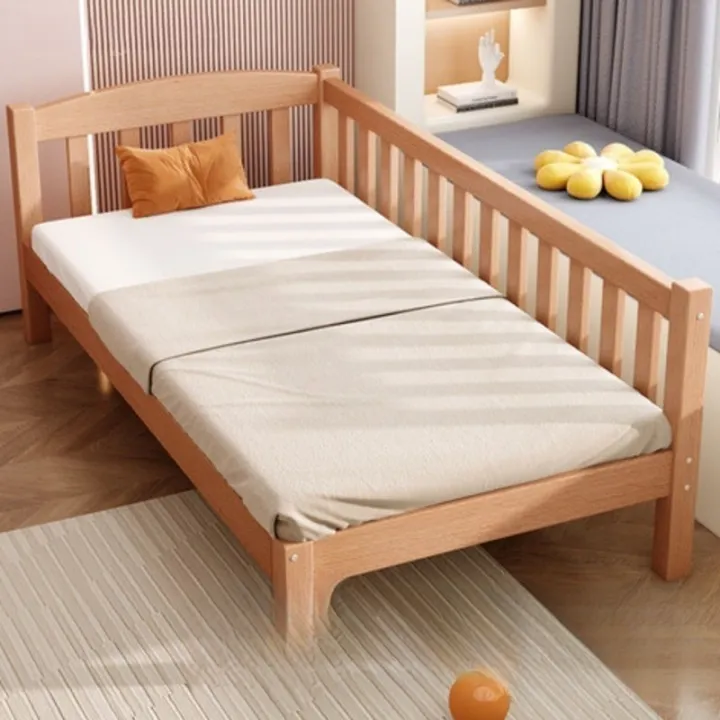 Beech Wood Children's Bed with Guardrail Small Toddler Bed Durable and ...