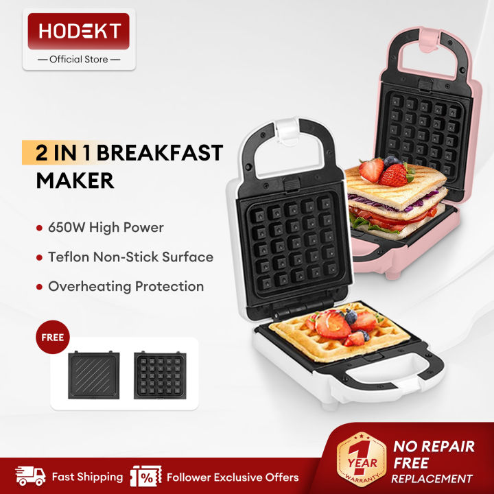 HODEKT 2 in 1 Waffle Maker/Sandwich Maker Breakfast Maker Bread Toaster ...