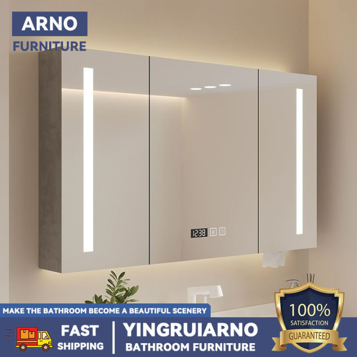 Smart Mirror Cabinet Wall-mounted Solid Wood Mirror Cabinet Bathroom ... Smart Mirror Cabinet Wall-mounted Solid Wood Mirror Cabinet Bathroom ...