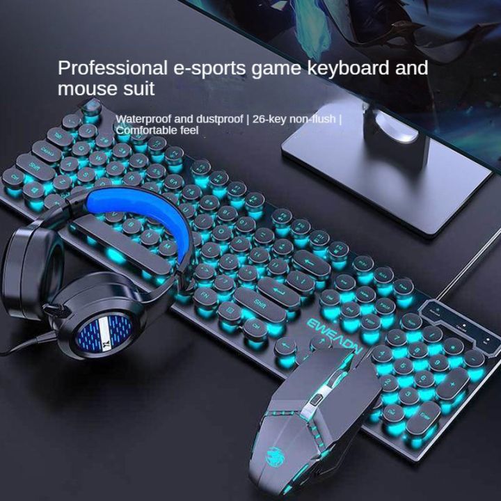 I ANGEL Mechanical keyboard and mouse set retro round key wired desktop ...