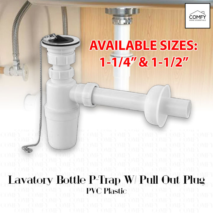 PVC Lavatory Bottle P-Trap Sizes with Pull Out Plug Set 1-1/4" or 1-1/2 ...