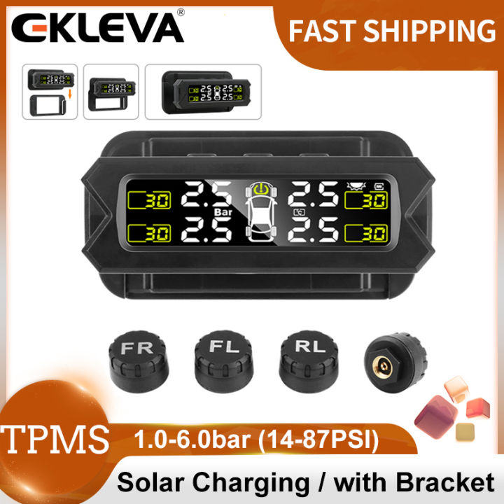 EKLEVA Car TPMS Tire Pressure Alarm Monitoring System Solar Power Charge TPMS Add Bracket Adjust ...
