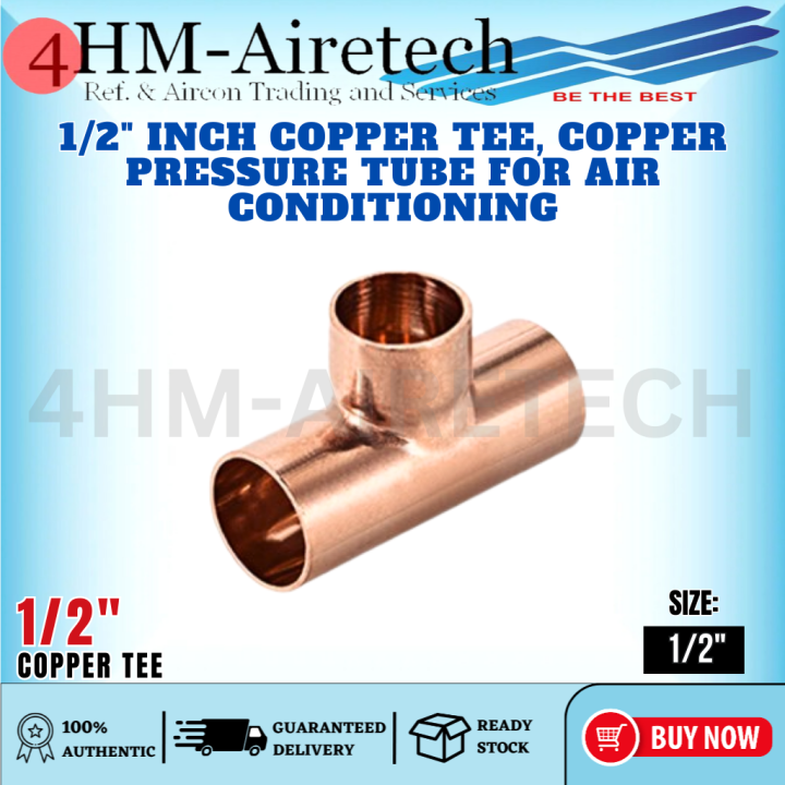 FOURHM 2PCS 1/2" INCH Copper TEE Copper Pressure Tube for Air ...