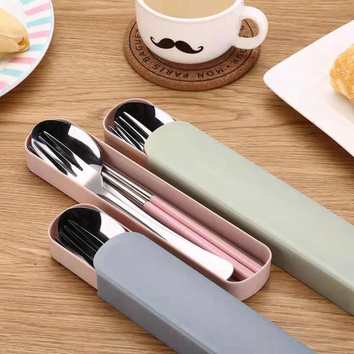 Cute 3IN1 Chopsticks Spoon and Fork Stainless Steel Tableware Set ...