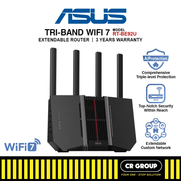 ASUS RT-BE92U Tri Band WiFi 7 Extendable Gaming Router - Up to 9700 ...