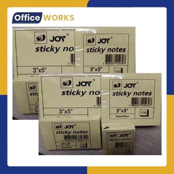 Joy Sticky Note 3x5 / 3x3 / 2x3 / 2x1.5 100 pcs per pads | Lazada PH