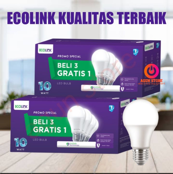Lampu Ecolink 3 Gratis 1 LED Bulb Multipack 10w Putih Paling Terang ...