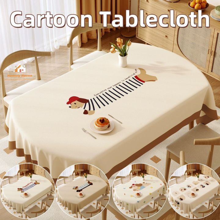 Cartoon Oval Tablecloth PVC Waterproof Oilproof Antifouling Cover Cute ...