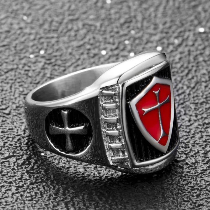 US 7 to 14 Mans Stainless Steel Titanium Red Armor Shield Knight ...
