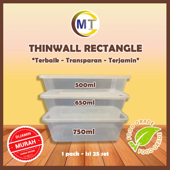 Thinwall Kotak Persegi 750 ml 650 ml 500 ml Kontainer Makanan Kotak ...
