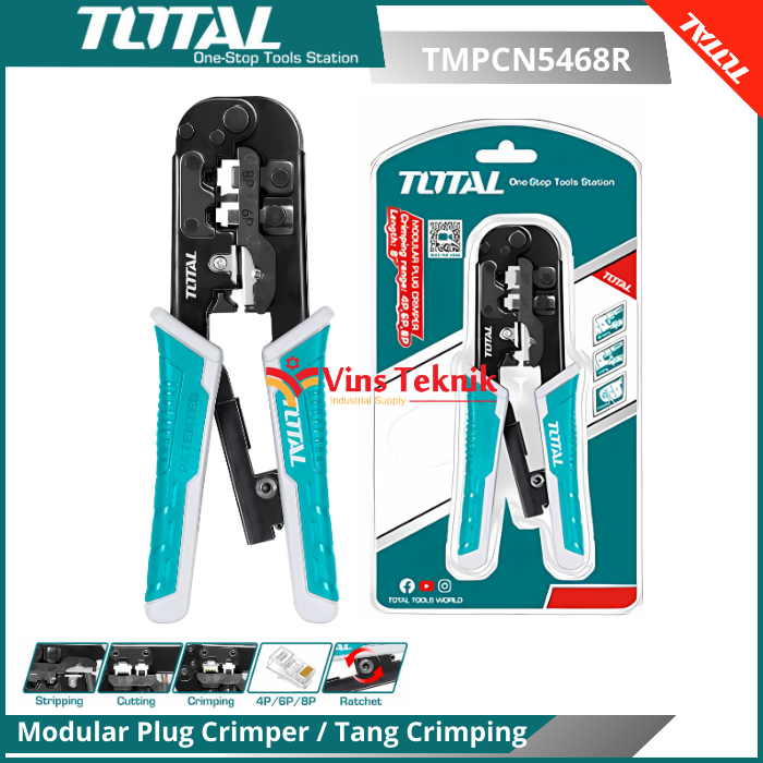 TOTAL TMPCN5468R Modular Plug Crimper Tang Kupas Crimping TMPCN 5468R ...