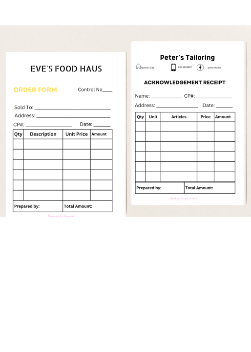 Personalized Receipt Acknowledgement Order Form / Not Carbonized ...