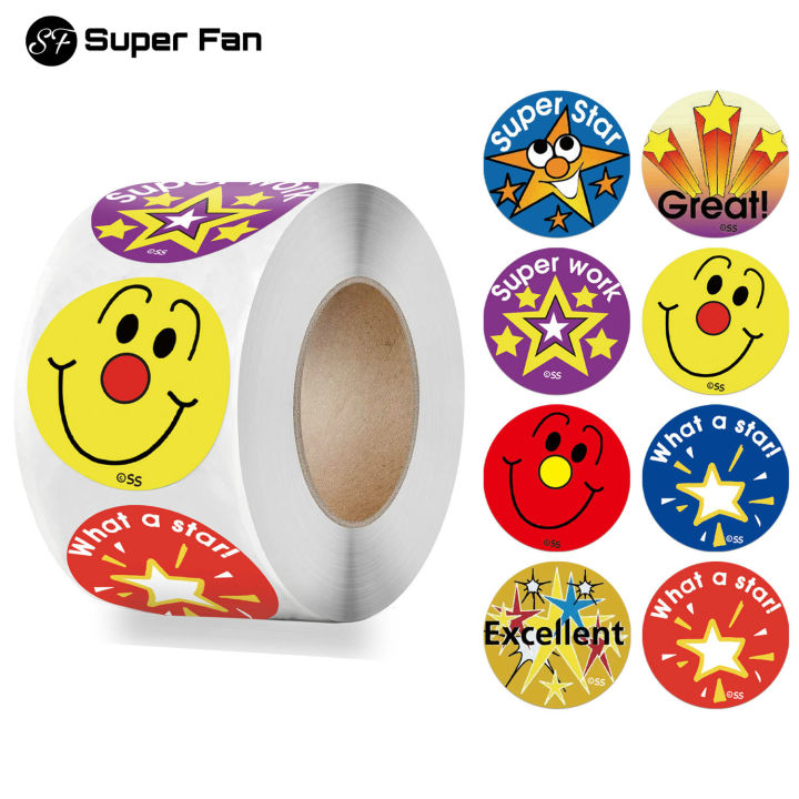 (Super Fan) Smile Face Sticker for Reward Kids Children 500PCS/ROLL 1 ...