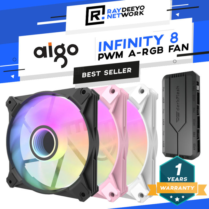 Aigo Infinity 8 (Black/White/Pink) PWM ARGB Fan Case Fan [Motherboard ...