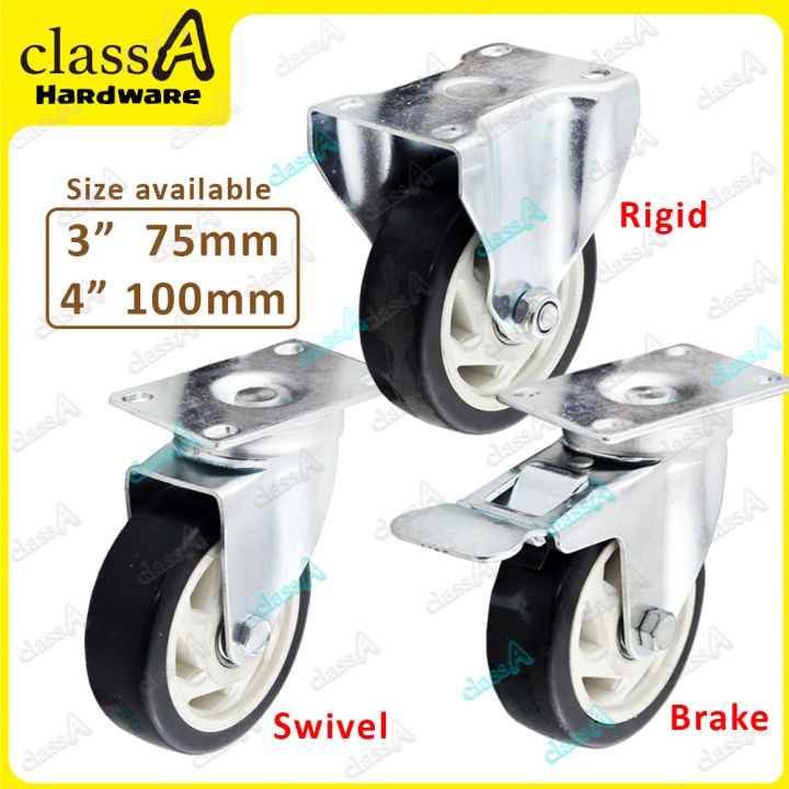ClassAHW Black PU Heavy Duty Swivel Rigid Brake Caster Roller Castor ...