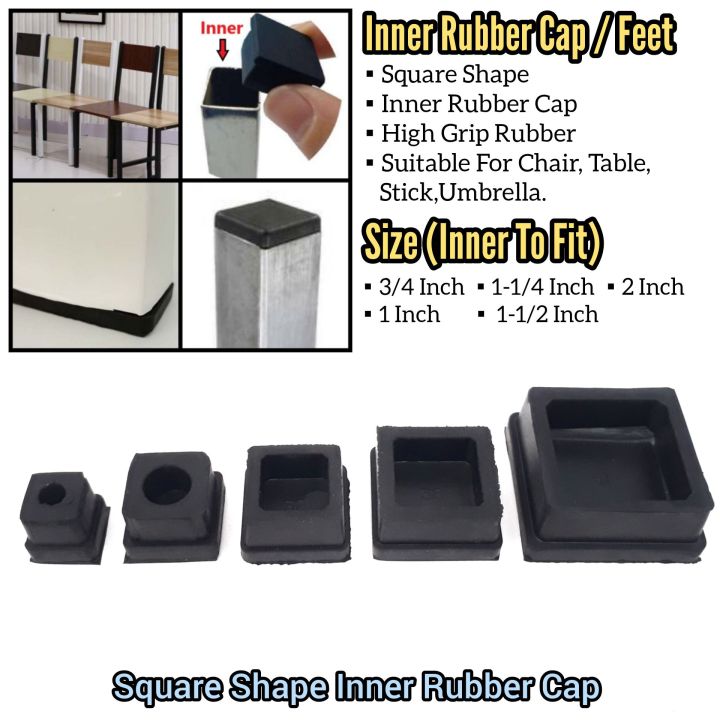 Square Inner Inlet Black Rubber Cap Furniture Table Foot Leg Cover ...