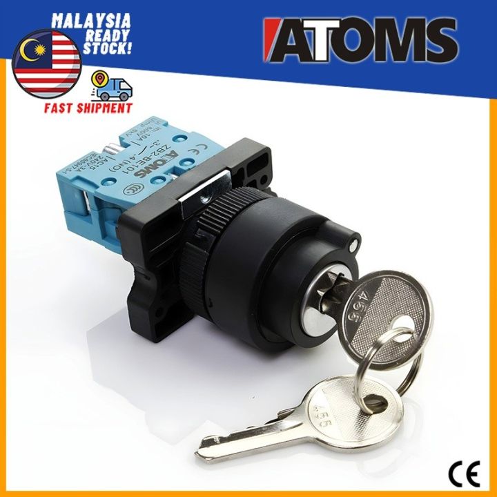 ATOMS XB2 22mm 2 Way On Off Key Selector Switch With 1N/O Contact Block ...