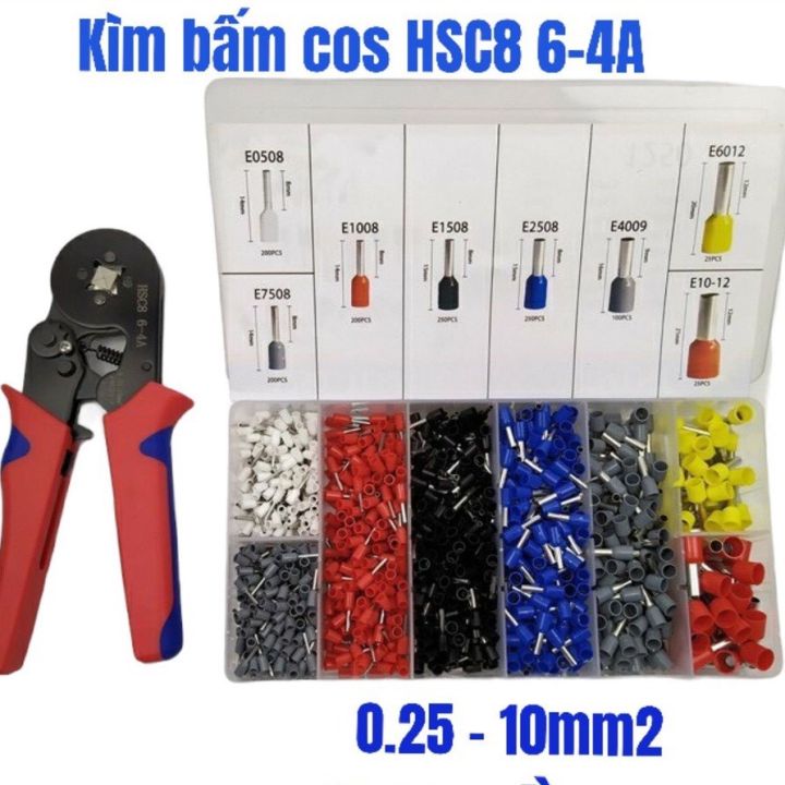 Kìm bấm cos vuông HSC8 6-4A tự điều chỉnh kèm 1200 đầu cos đủ loại cos ...