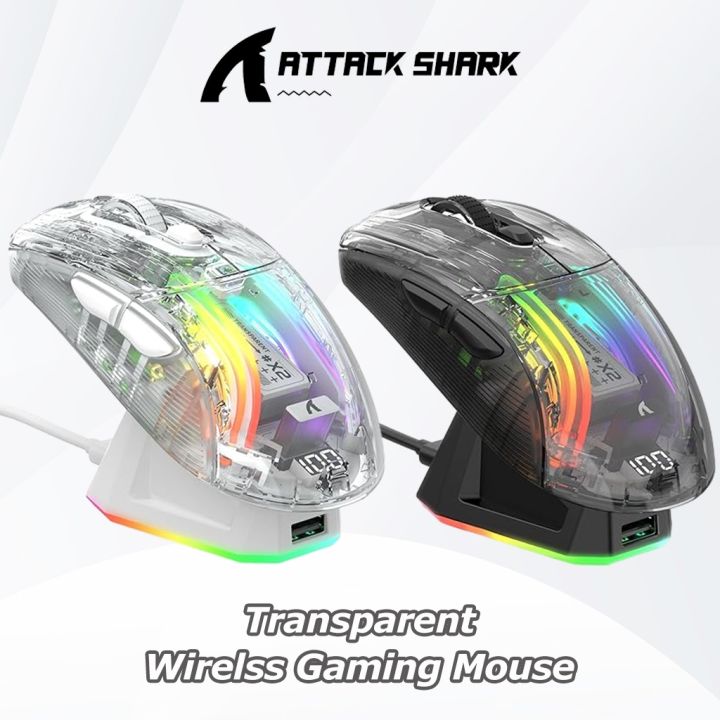 Attack Shark X2 Pro RGB Mouse Wireless Bluetooth 3 Mode Transparent ...