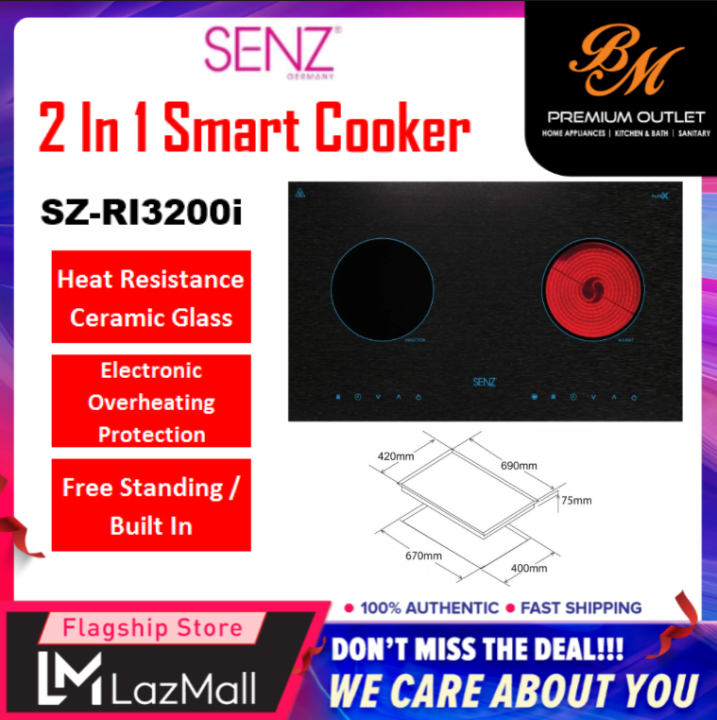 Senz [ SZ-RI3200I ] 2 In 1 Smart Cooker Ceramic Induction Electric ...