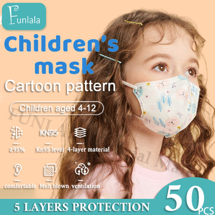 FUNLALA 50pcs Nano Fiber KF94 Kids Face Mask 4 Layer Non-woven ...
