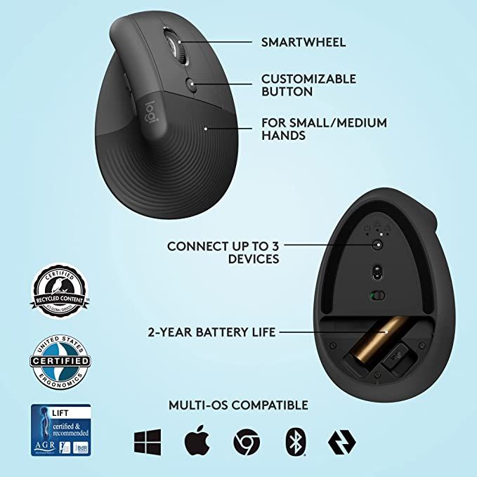 Logitech Lift Vertical Ergonomic Wireless Mouse ( Rose / Graphite ...