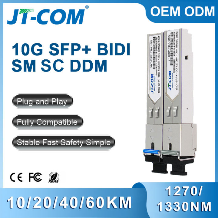 JT-COM a Pair 10G SC SFP Single Mode Simplex SFP+ Module 10KM/20KM/40KM/60KM 1330/1270nm ...