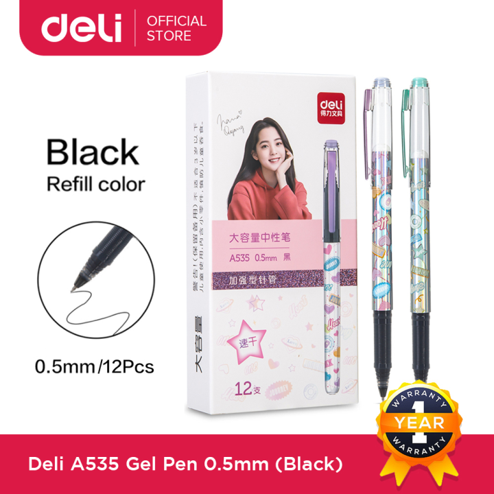 Deli A535 Gel Pen 0.5mm Black 12pcs | Lazada PH